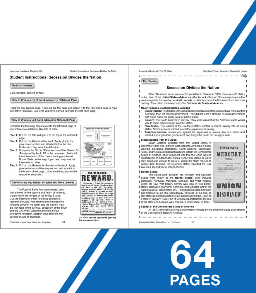 Grade 5-8 Interactive Notebook: The Civil War Resource Book Paperback