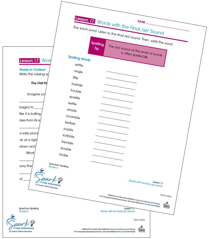 Spectrum Spelling Grade 4 Free Sample | Carson Dellosa