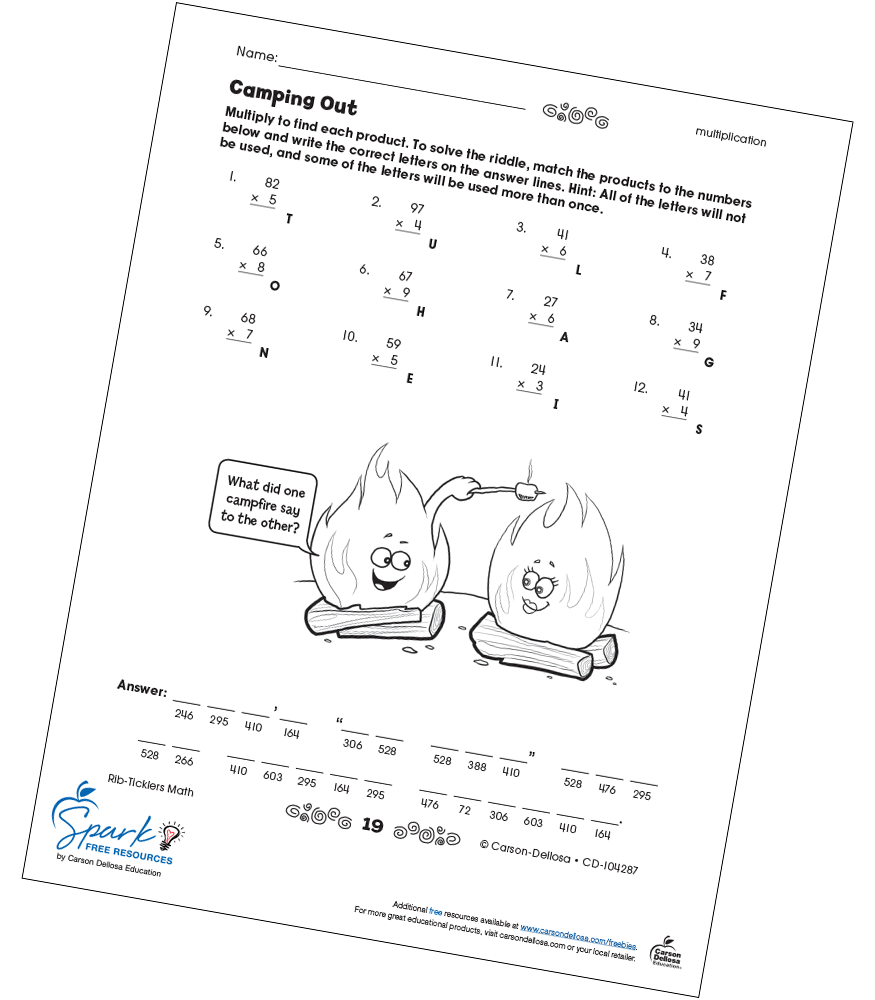 Camping Out Multiplication Joke Free Printable | Carson Dellosa