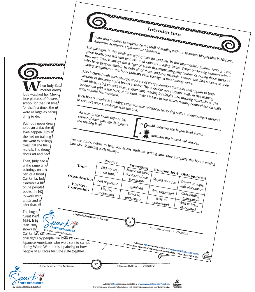 High Interest Reading Comprehension: Judy Baca Free Printable | Carson ...