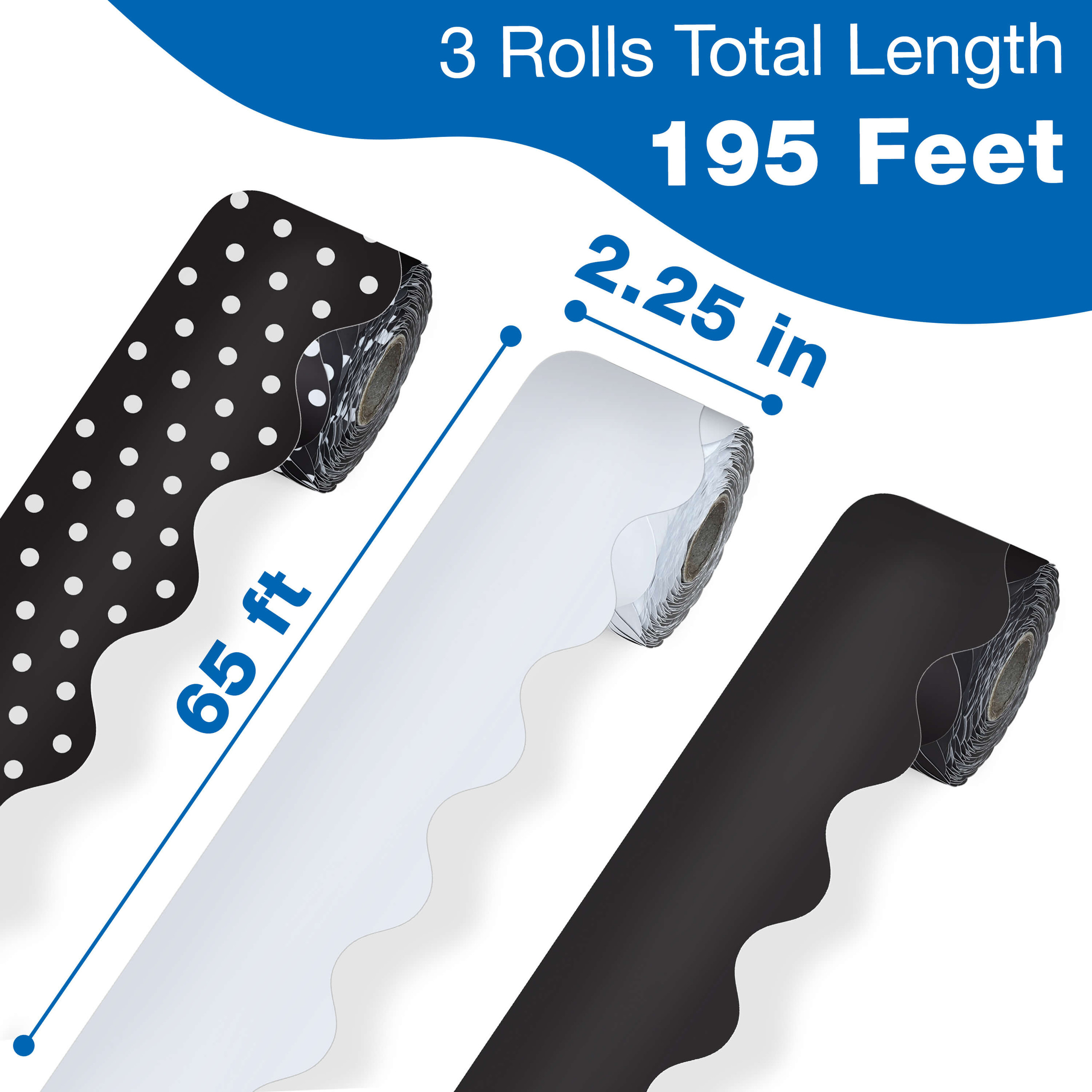 65' Black, White, & Polka Dot 3 Pack Rolled Scalloped Bulletin Board ...