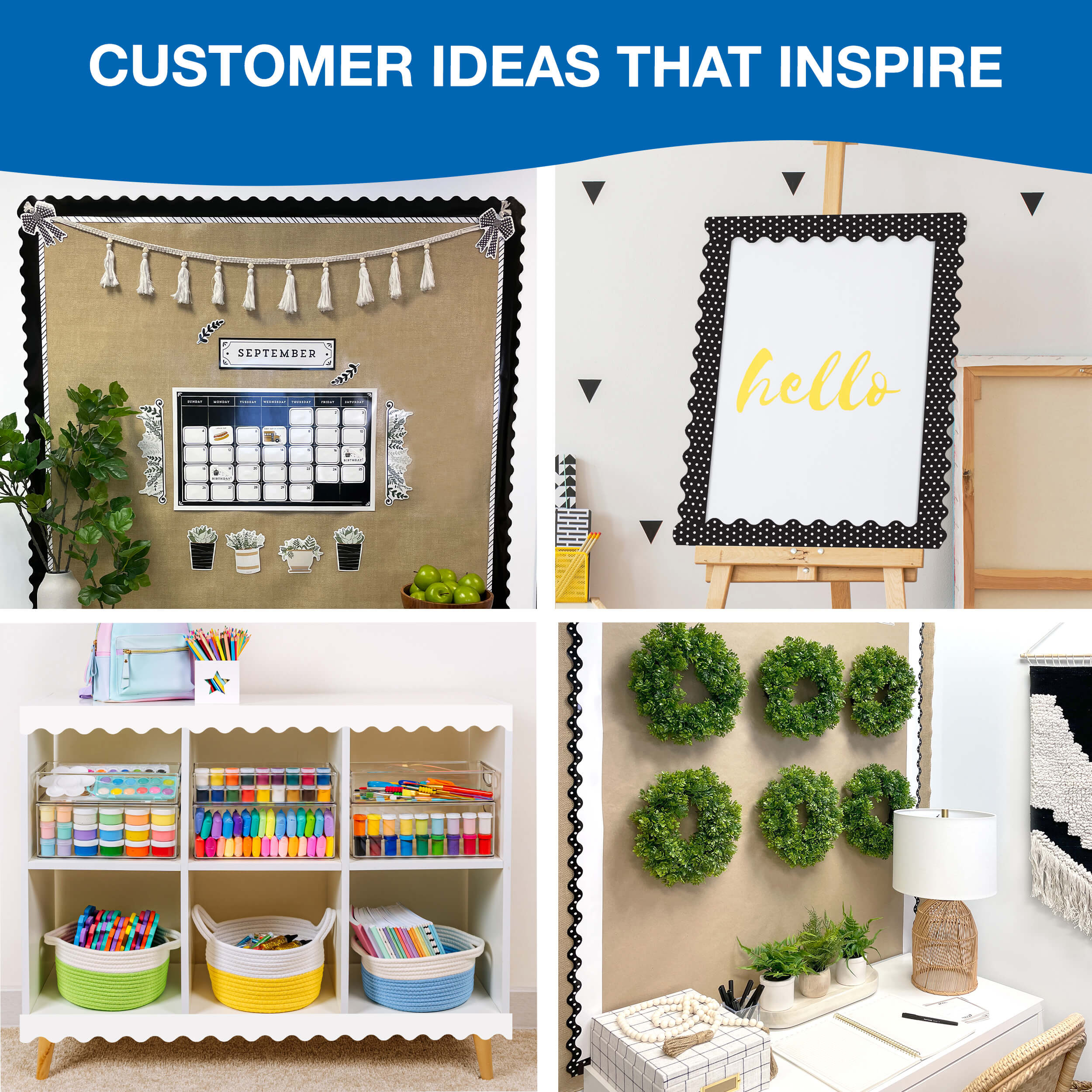 65' Black, White, & Polka Dot Rolled Scalloped Bulletin Board Border ...