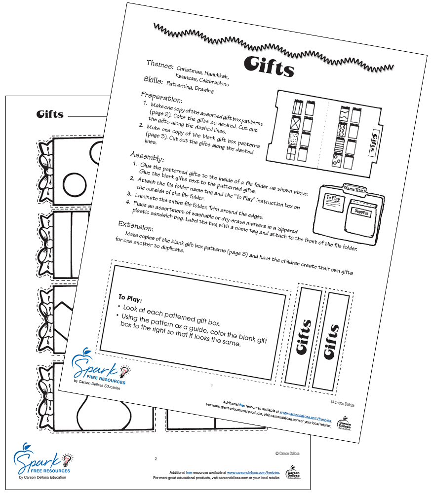 Gifts: Christmas, Hanukkah, Kwanzaa Patterning Free Activity| Carson ...