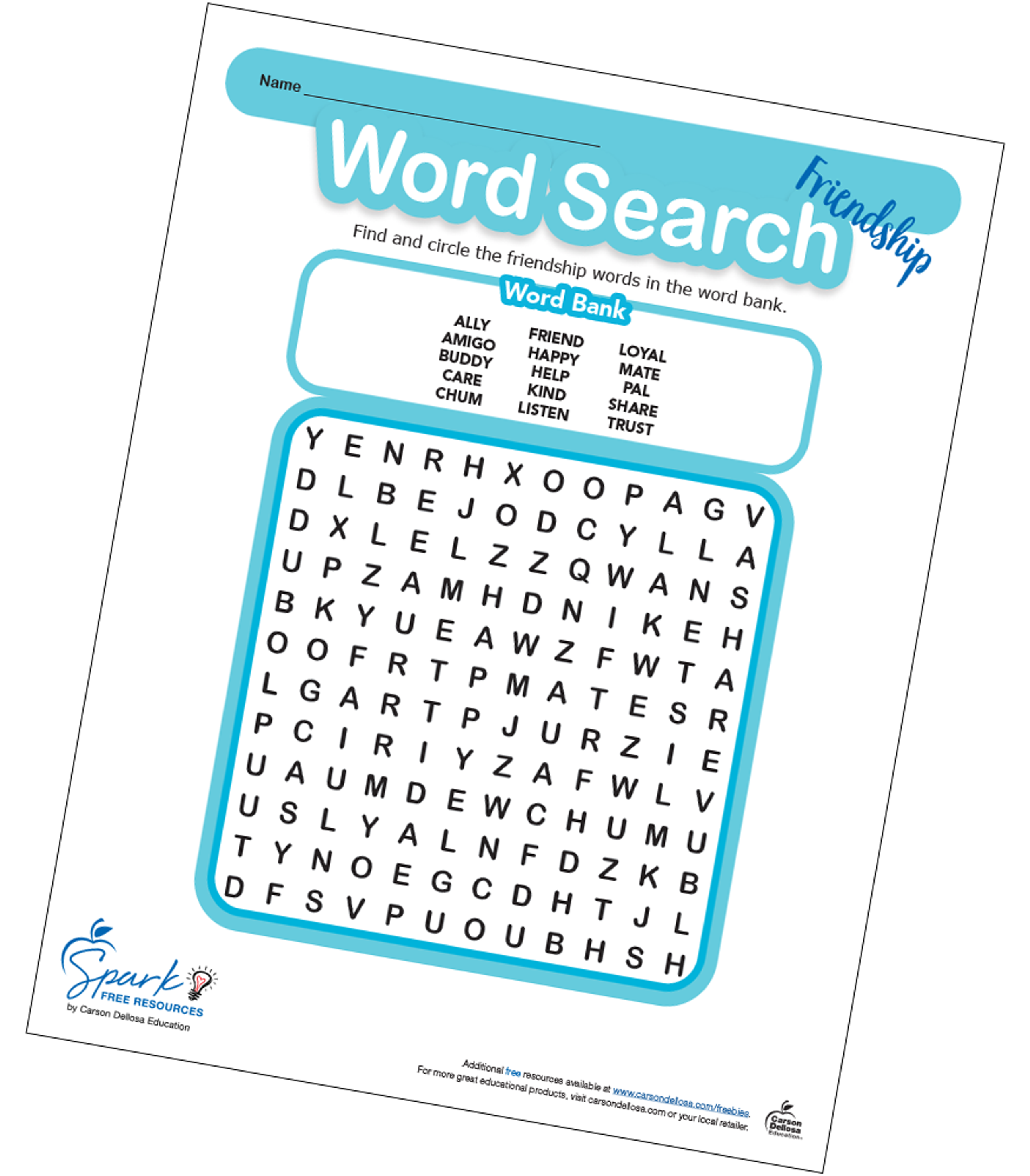 Friendship Word Search Free Activity | Carson Dellosa