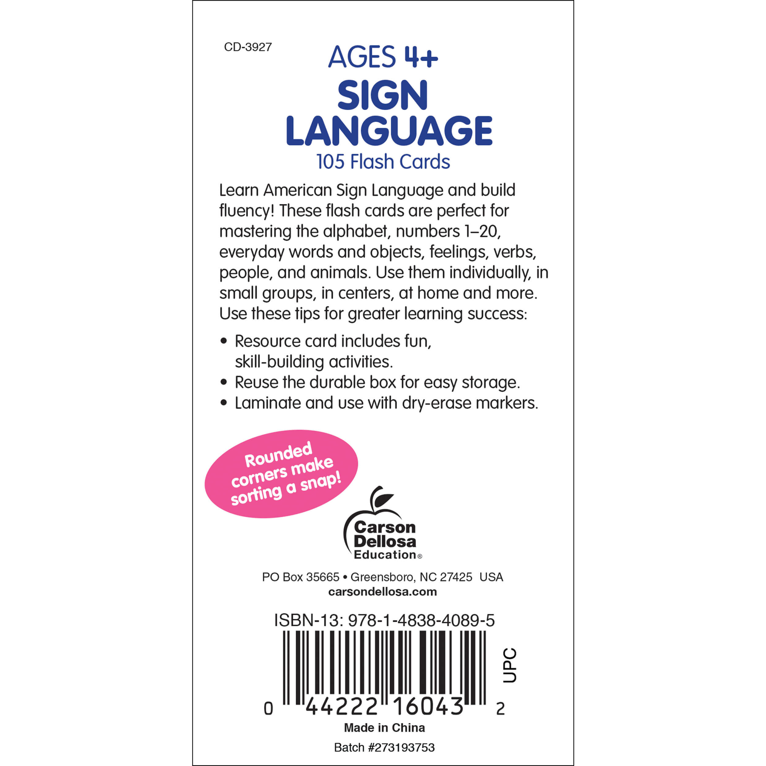 Grade PK-8 Sign Language Flash Cards