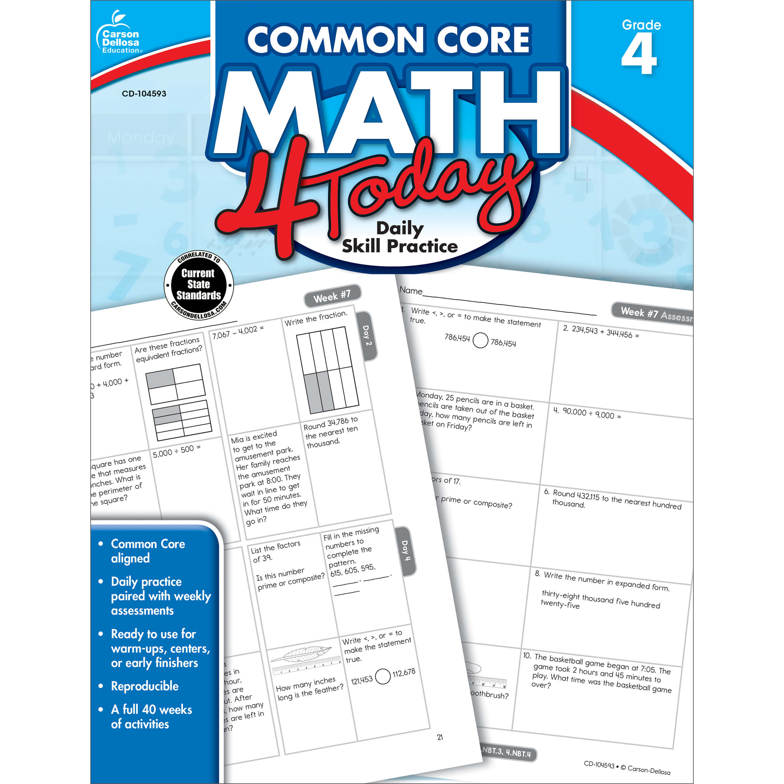 Grade 4 Common Core Math 4 Today Workbook Paperback