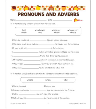 Thanksgiving Holiday Printable Collection Grade 4