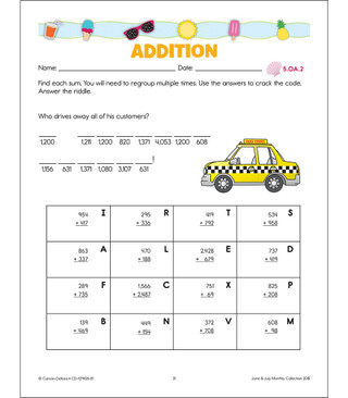June and July Monthly Printable Collection Grade 5