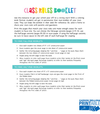 Happy Place Class Rules Coloring Printable Collection Grade PK-5