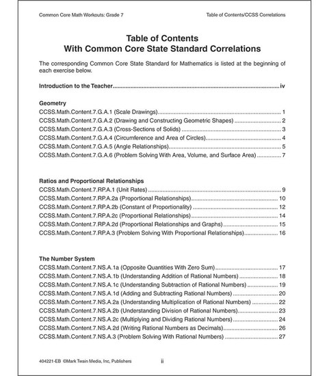 Grade 7 Common Core Math Workouts Resource Book Paperback