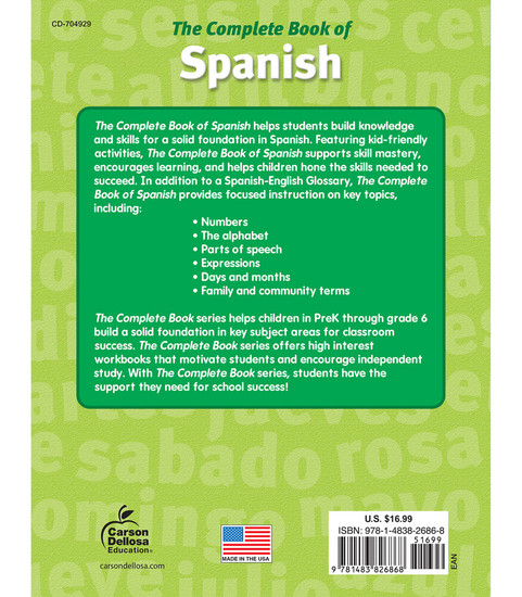 Grade 1-3 The Complete Book of Spanish Workbook Paperback