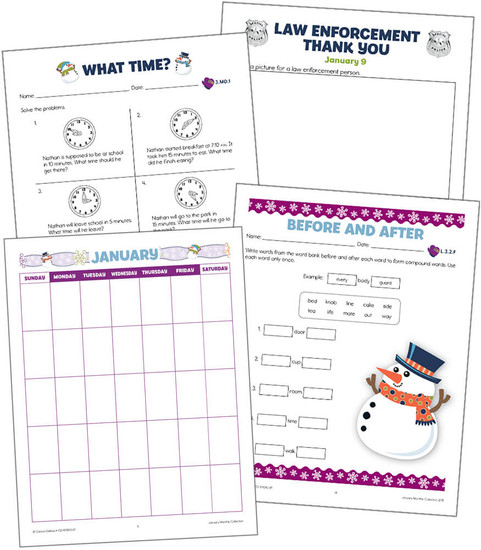 January Monthly Printable Collection Grade 3