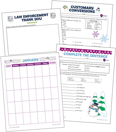 January Monthly Printable Collection Grade 5
