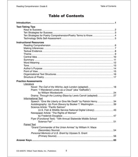 Grade 8 Reading Comprehension Resource Book Paperback