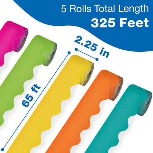65' Bright & Colorful 5 Pack Rolled Scalloped Bulletin Board Border Set