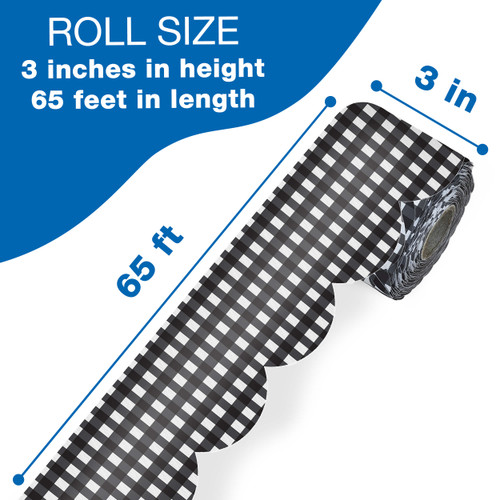 65' Black Gingham Rolled Scalloped Bulletin Board Borders 65'