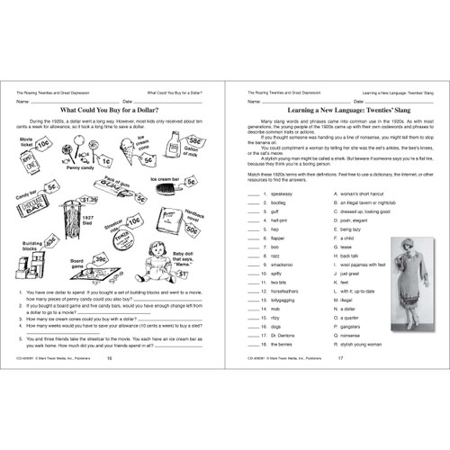 Grade 5-12 The Roaring 20s and the Great Depression Workbook Paperback