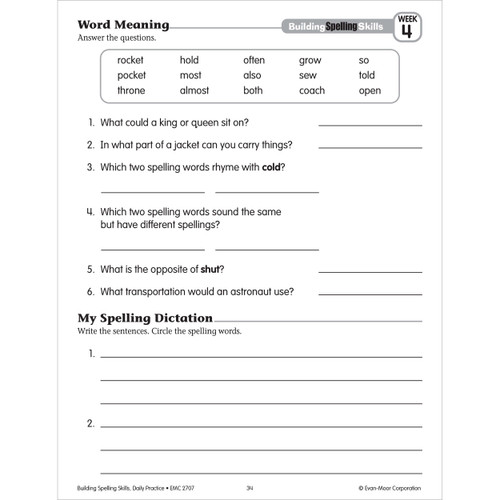 Grade 3 Building Spelling Skills, Student Workbook Paperback