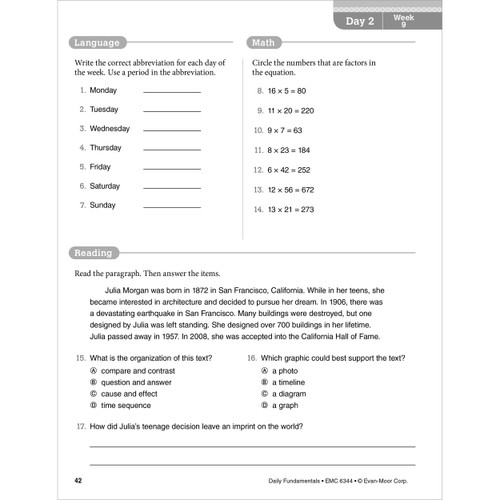 Grade 4 Daily Fundamentals, Student 5-Pack Workbook Bundle Paperback