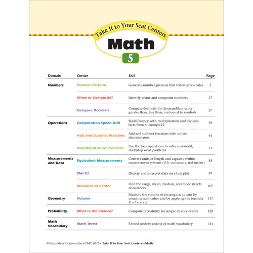 Grade 5 Take It to Your Seat: Math Centers, Teacher Resource Book eBook