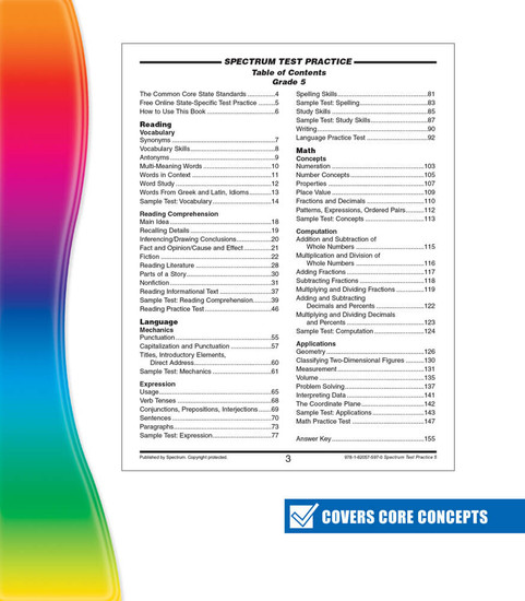 Grade 5 Spectrum Test Practice Workbook Paperback