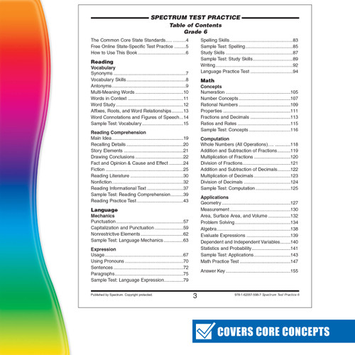 Grade 6 Spectrum Test Practice Workbook 704252,704252-eb