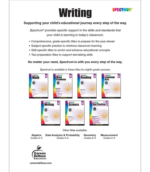 Grade 8 Spectrum Writing Workbook Paperback