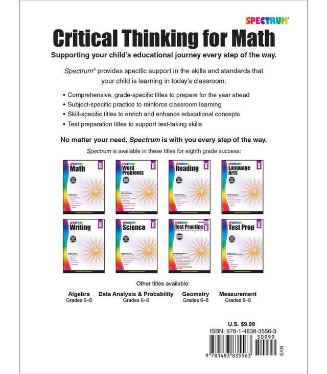 Grade 8 Spectrum Critical Thinking for Math Workbook Paperback
