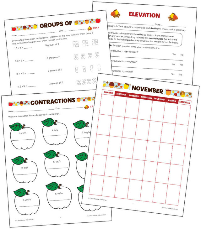 November Monthly Printable Collection Grade 3