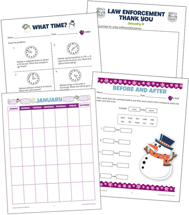 January Monthly Printable Collection Grade 3