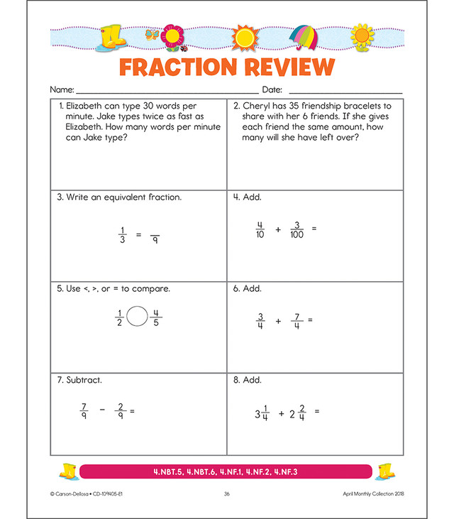 April Monthly Printable Collection Grade 4