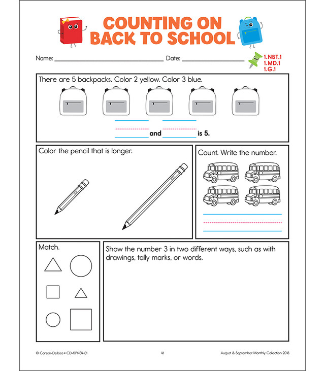 August & September Monthly Printable Collection Grade 1
