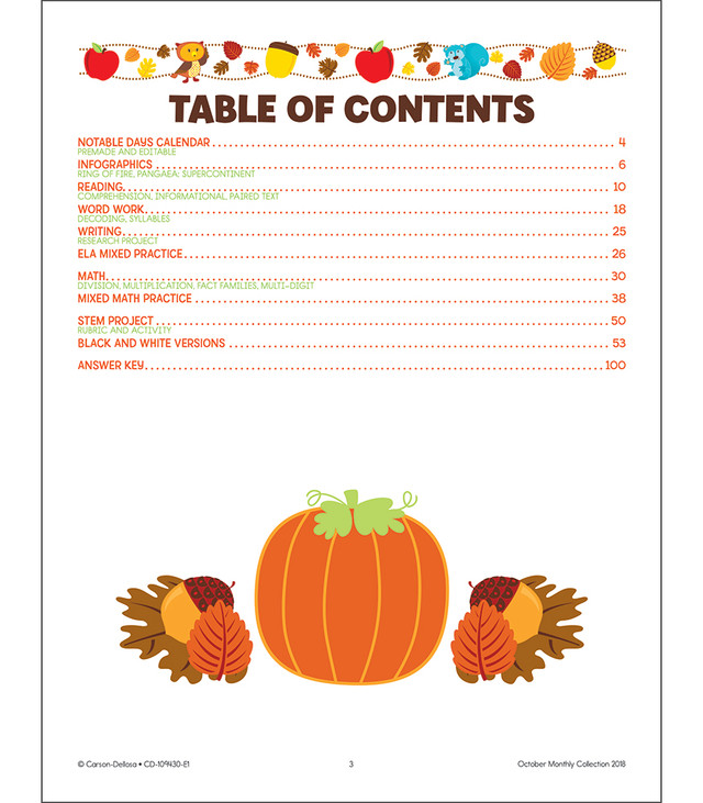 October Monthly Printable Collection Grade 3