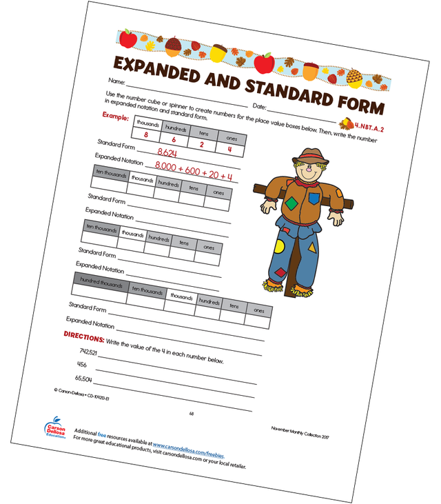 Expanded and Standard Form Free Printable | Carson Dellosa
