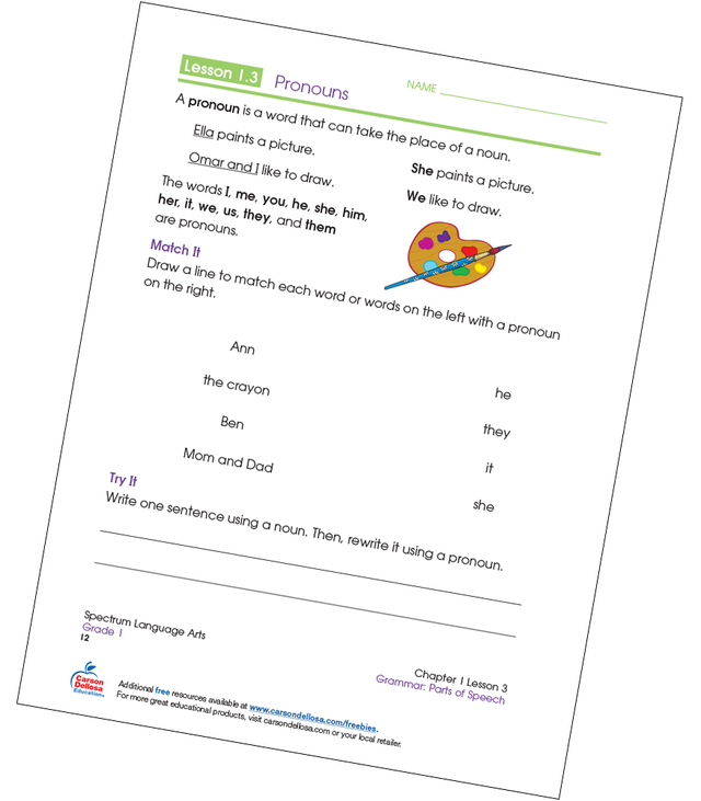 Matching Pronouns Free Printable | Carson Dellosa