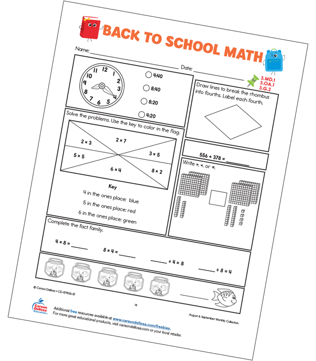 Back to School Math Free Printable | Carson Dellosa