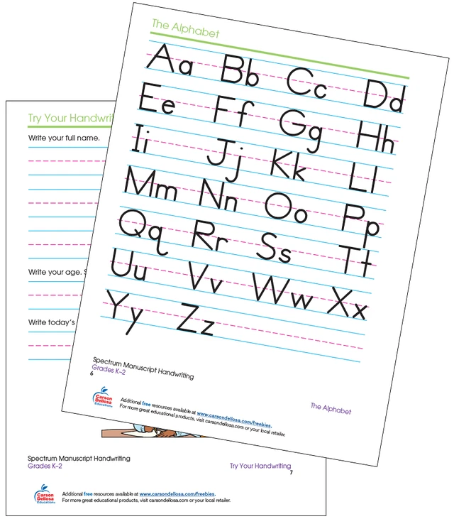 Manuscript Handwriting Practice K-2 Free Printable | Carson Dellosa