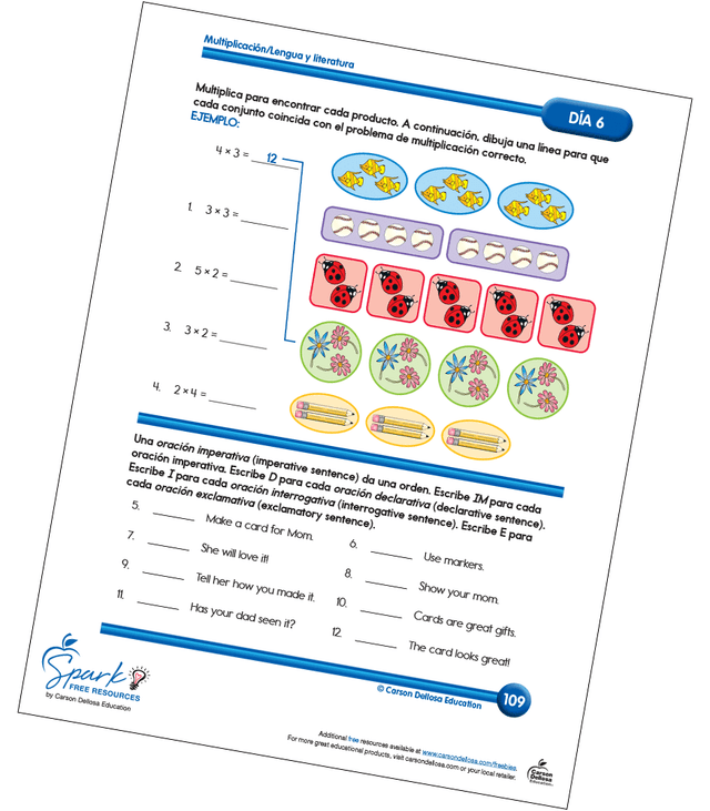 Summer Bridge Activities Spanish Grade 2-3 Multiplication & Sentences ...