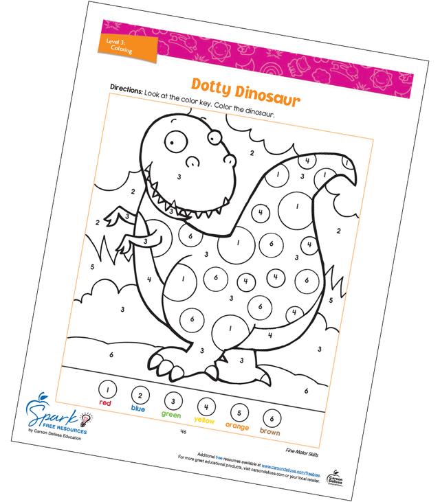 Dotty Dinosaur Color By Number Free Printable | Carson Dellosa