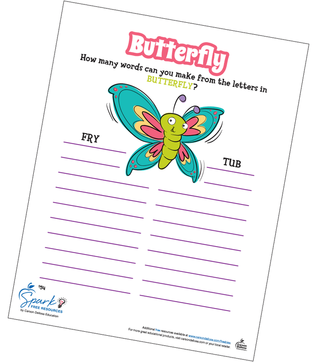 Butterfly Words in Words Free Printable | Carson Dellosa