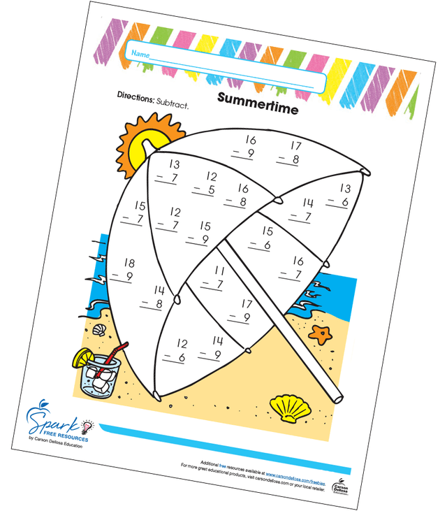 Summertime Subtraction Free Printable | Carson Dellosa