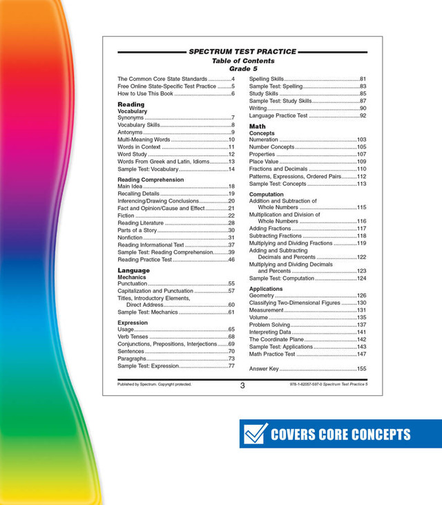 Grade 5 Spectrum Test Practice Workbook Paperback