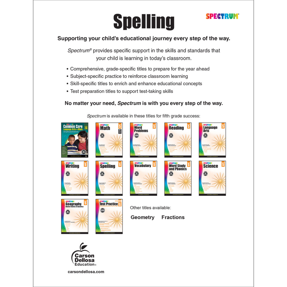 Grade 5 Spectrum Spelling Workbook eBook