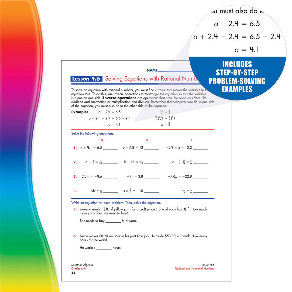 Grade 6-8 Spectrum Algebra Workbook eBook