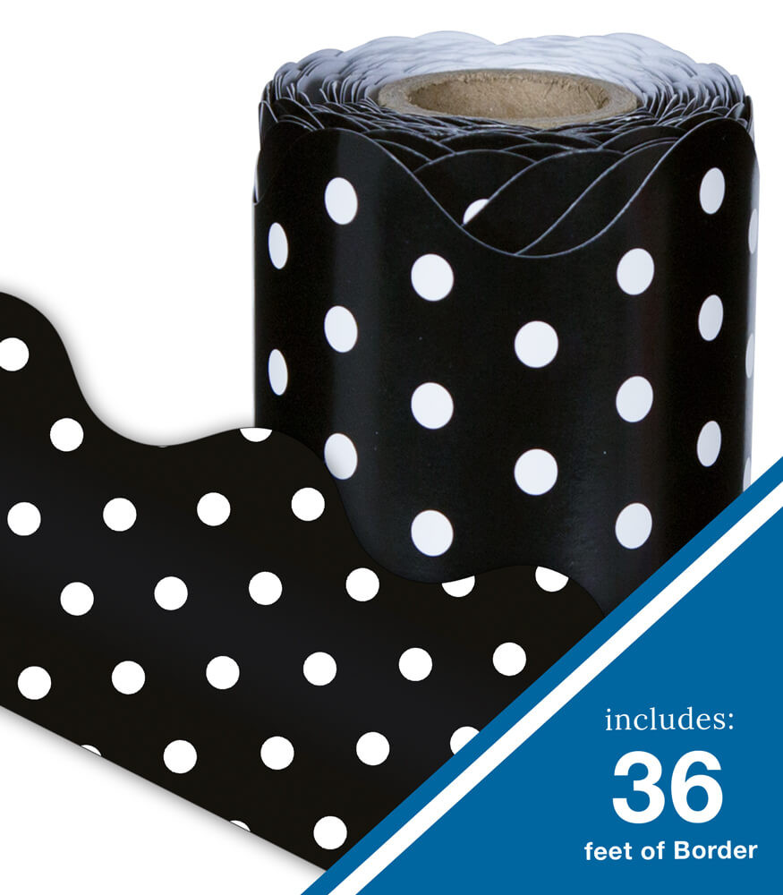 36' Black & White Dots Rolled Scalloped Bulletin Board Borders 36'