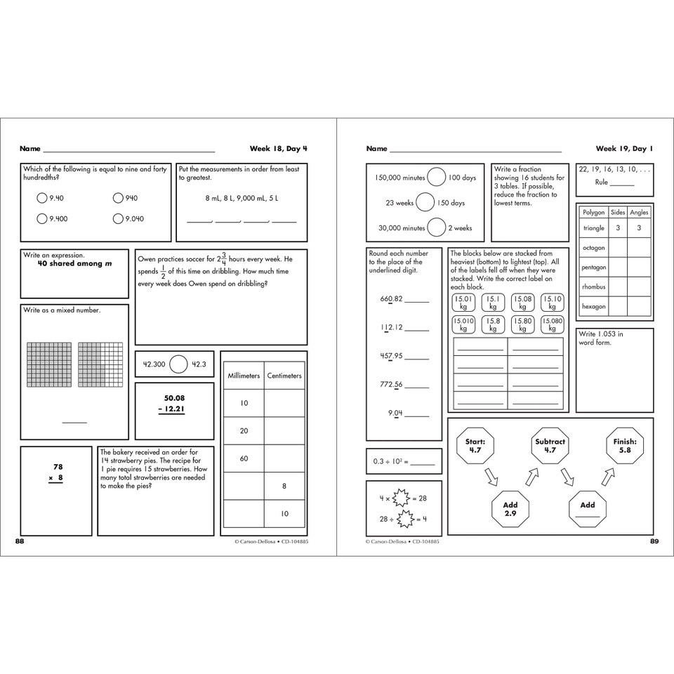 Grade 5 Weekly Practice: Math Workbook Paperback