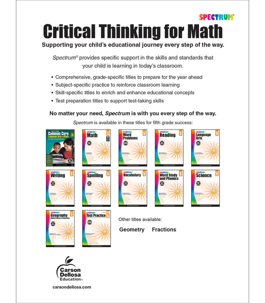 Grade 5 Spectrum Critical Thinking for Math Workbook eBook (PDF)
