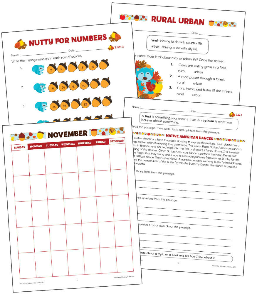 November Monthly Printable Collection Grade 2