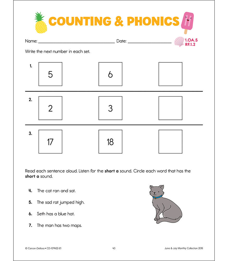 June and July Monthly Printable Collection Grade 1