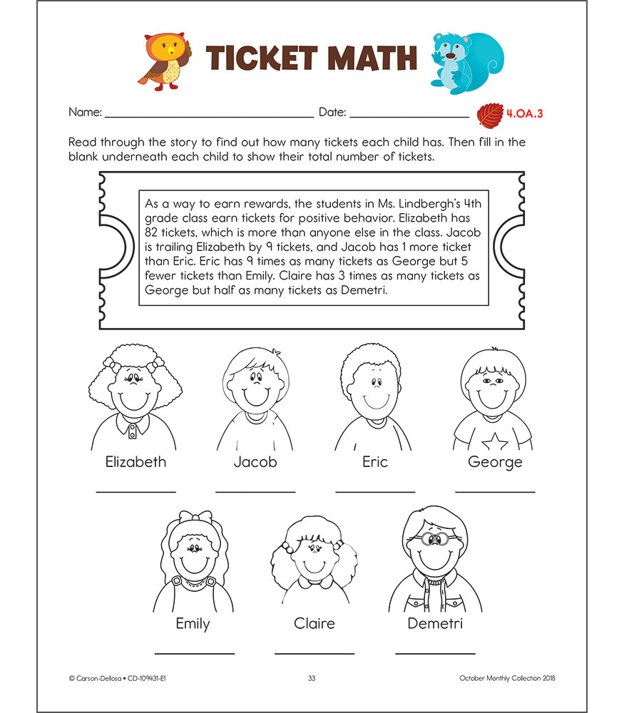 October Monthly Printable Collection Grade 4
